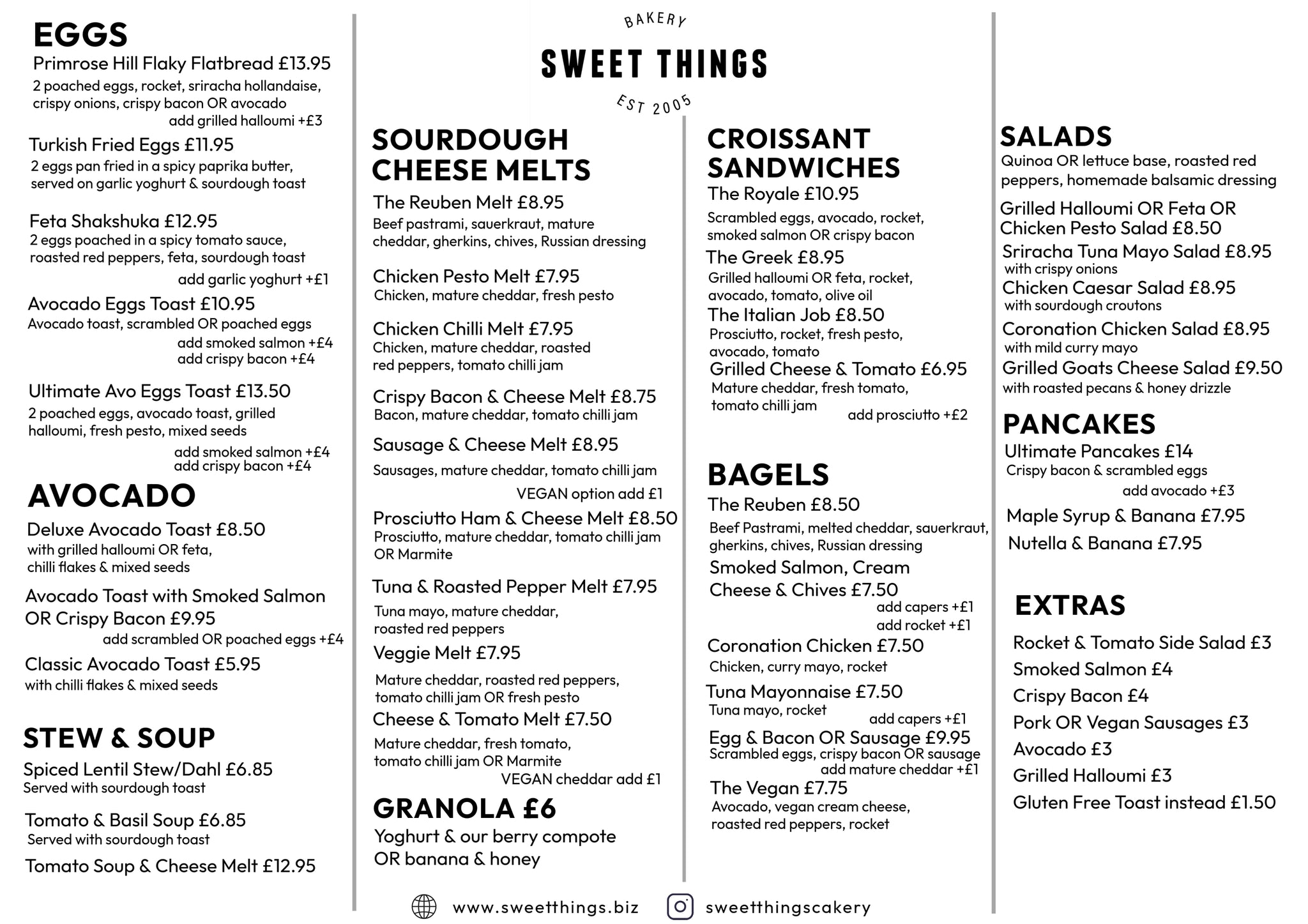 Food & Drinks Menus – Sweet Things Café Bakery