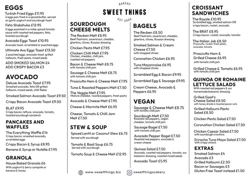 Menus – Sweet Things Café Bakery
